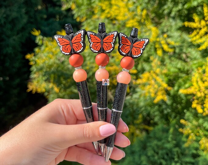 Orange Monarch Butterfly Pen | Butterfly Pen | Butterfly Beaded Pen ...