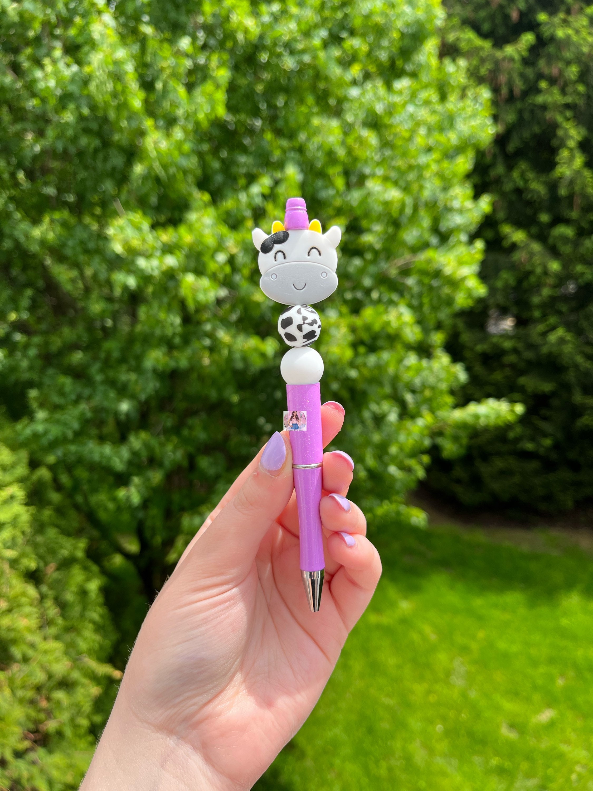 Purple Cow Pen | Cow Pen | Silicone Beaded Pen | Cow Print Pen | Cute ...