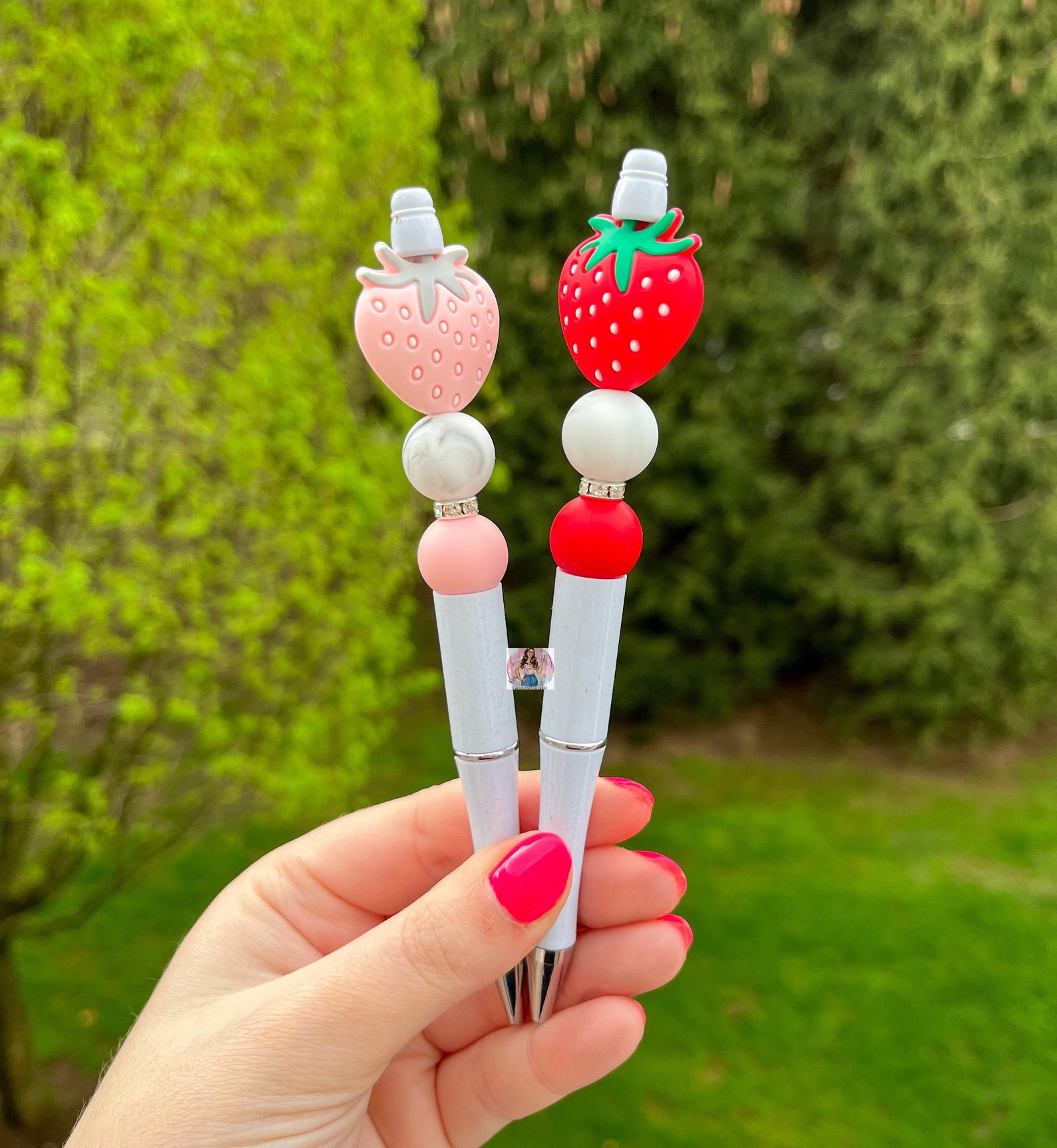 Strawberry Beaded Pen Strawberry Pen Pink Strawberry Pen - Etsy