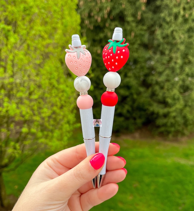 Strawberry Beaded Pen Strawberry Pen Pink Strawberry Pen | Etsy
