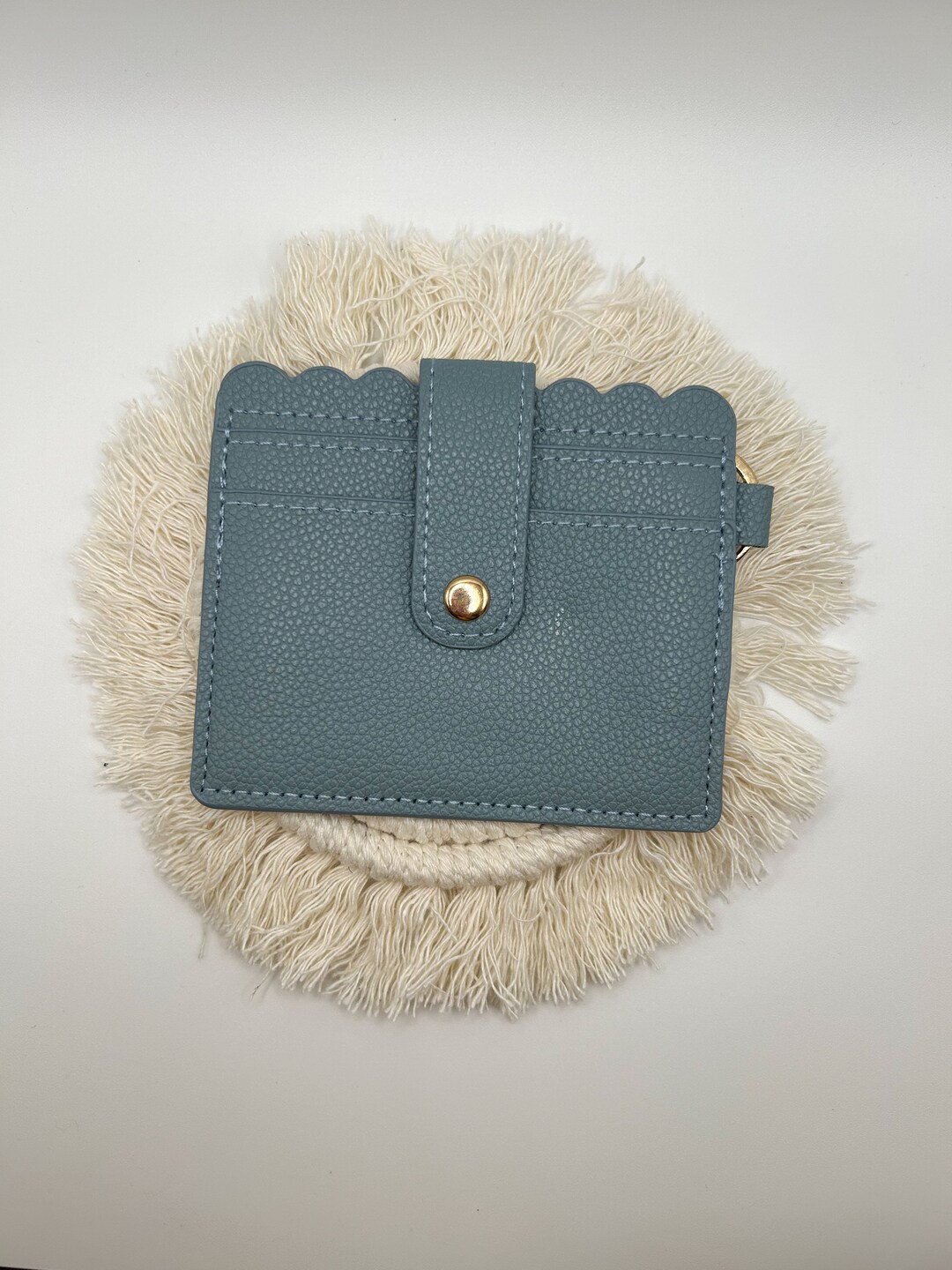 Dusty Blue-gray ID Wallet | Blue Wallet Beaded Wristlet Keychain Add on ...