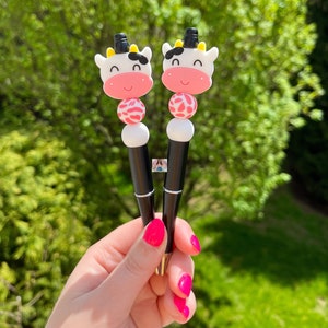Pink Cow Pen | Cow Beaded Pen | Cow Pen | Pink Cow | Silicone Beaded ...