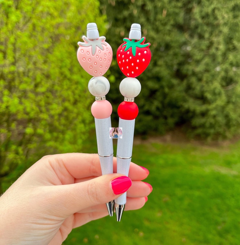 Strawberry Beaded Pen Strawberry Pen Pink Strawberry Pen - Etsy