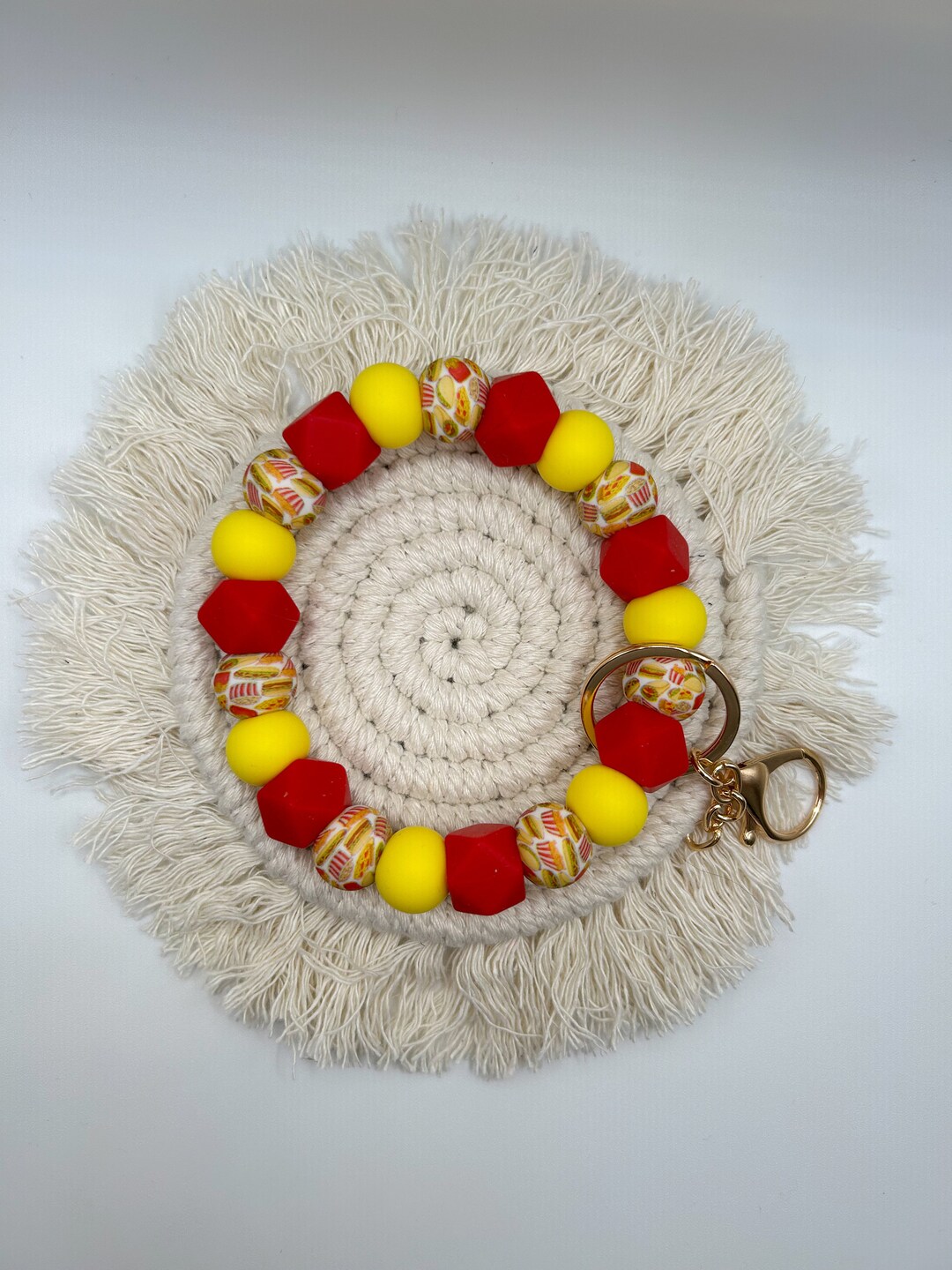 Fast Food Wristlet Keychain | Burger Beaded Keychain | Fries Keychain ...