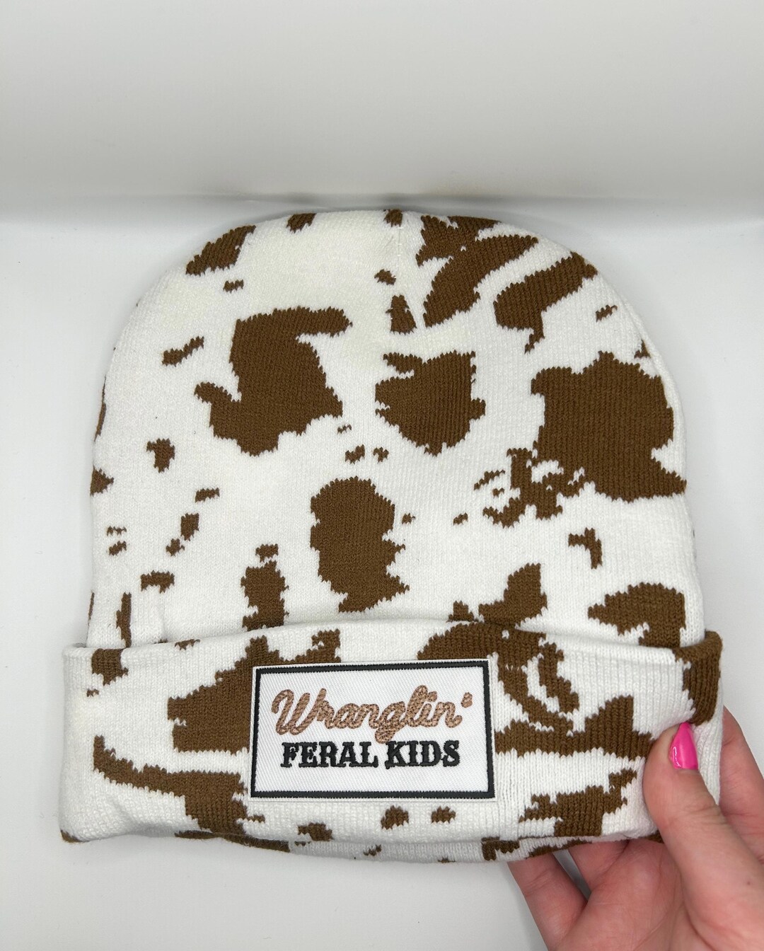 Wranglin Feral Kids Cow Print Beanie Cow Print Beanie Winter Hat Cute ...
