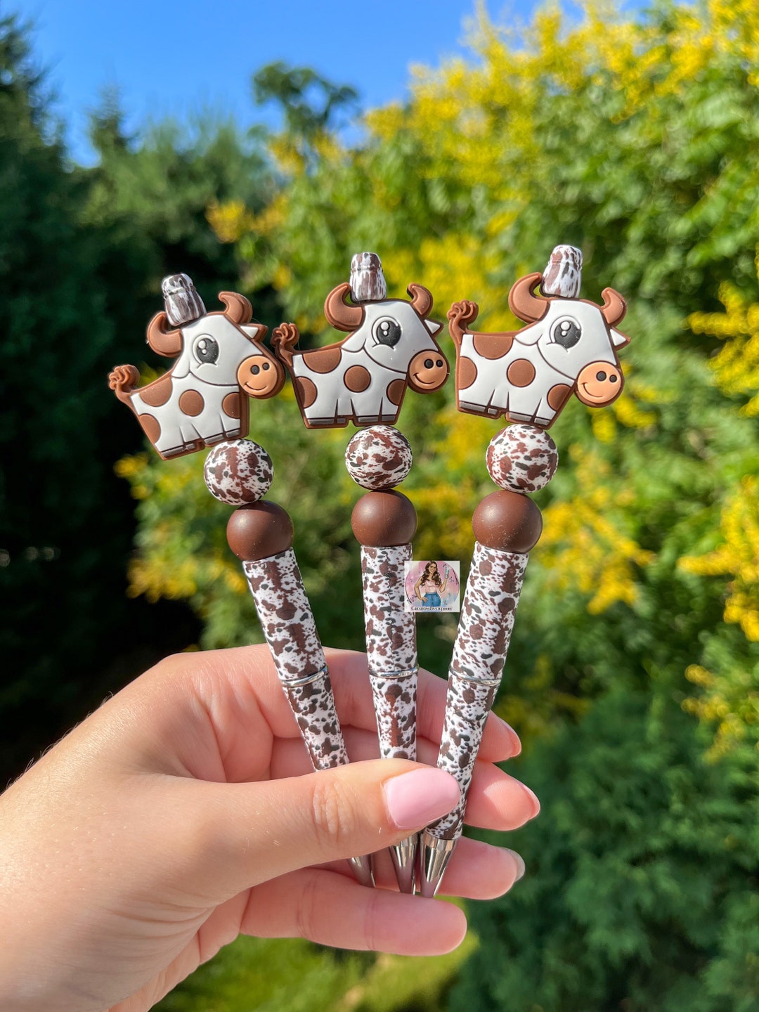 Brown Cow Printed Pen | Cow Print Pen | Cow Pen | Cow Silicone Beaded ...