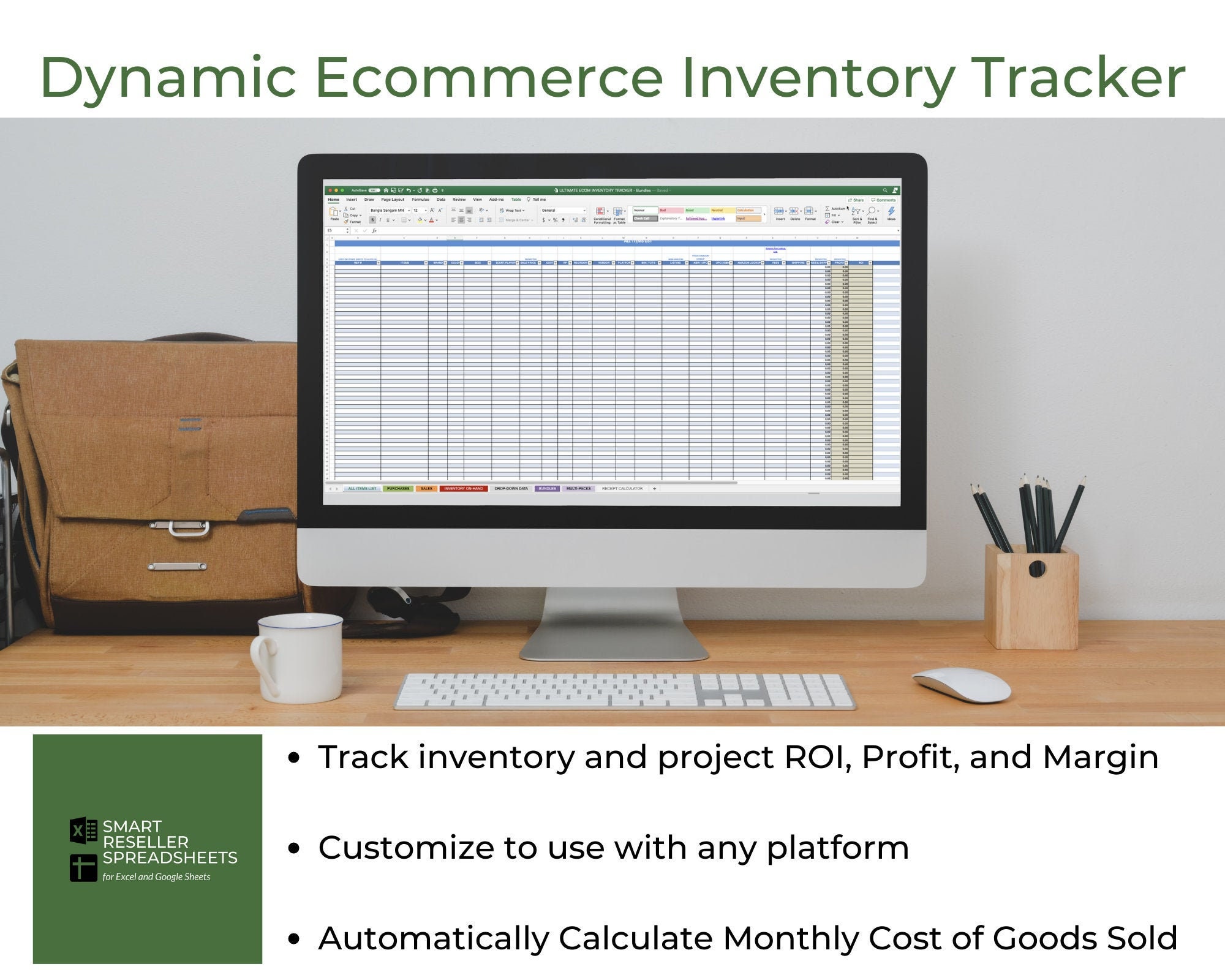 Dynamic Ecommerce Inventory Tracker - Excel Spreadsheet for Profit, ROI ...