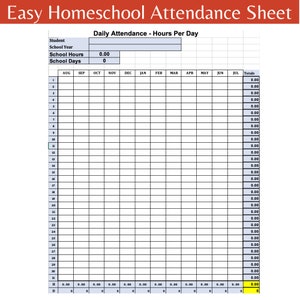 Homeschool Attendance Tracker | Simple Excel Spreadsheet | Student Name ...