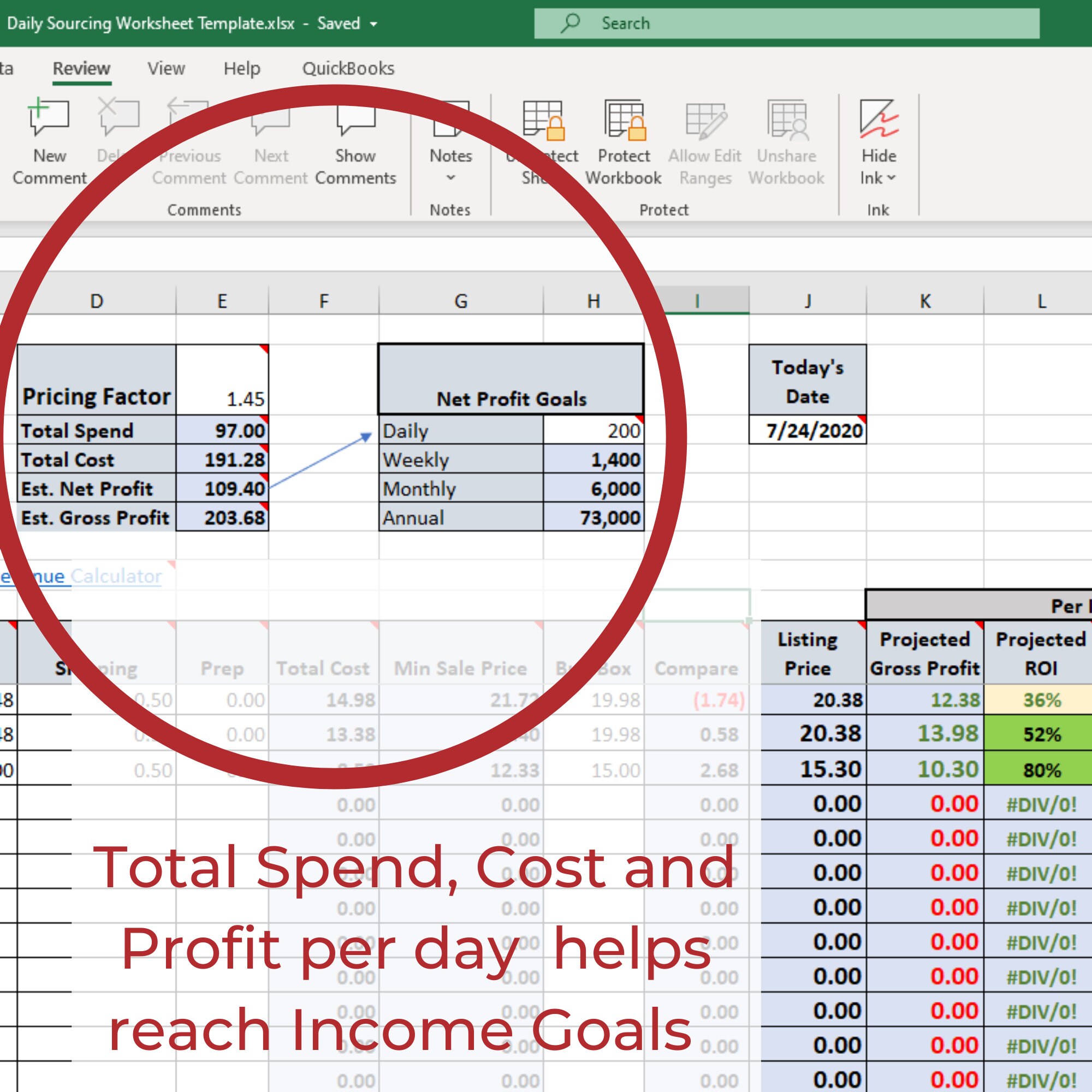 Reseller Sourcing Spreadsheet Amazon FBA ROI Calculator Excel & Google ...