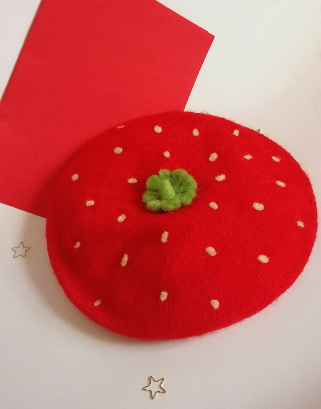 Handmade Artisanal Strawberry Beret - Strawberry Beret Cute Handmade ...