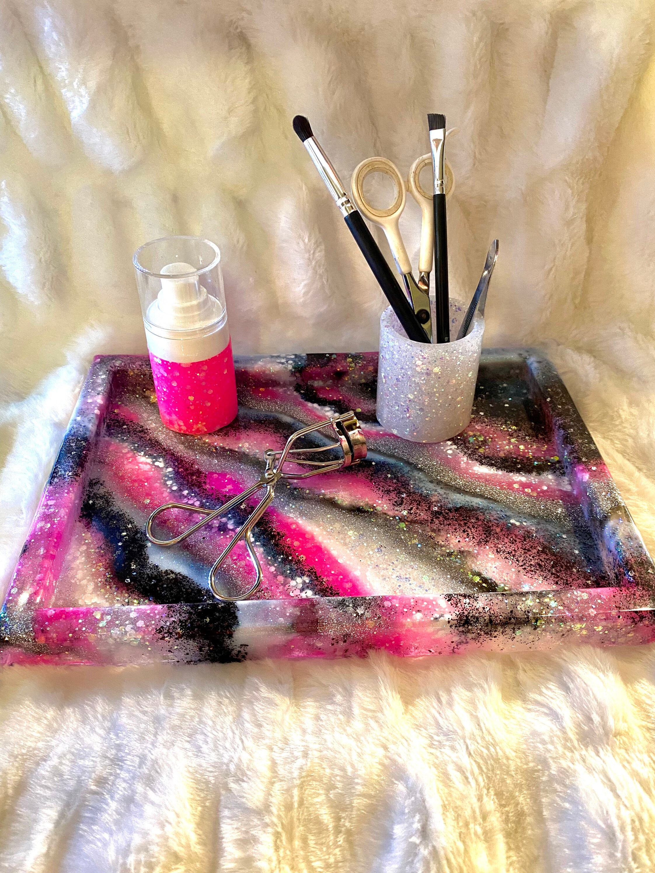 Vanity Tray / Jewelry Tray / Pink Glitter Tray / Bathroom Accessories ...