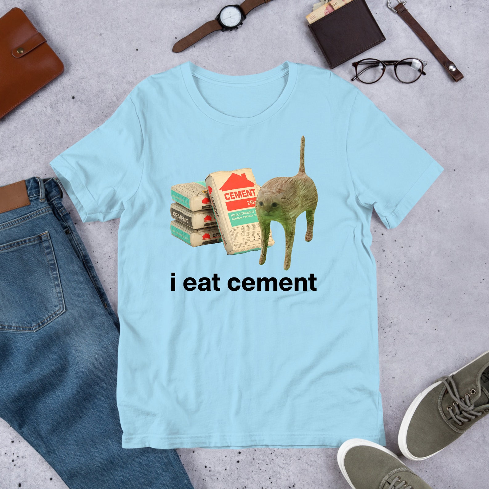 I Eat Cement Cursed Cat, Funny Meme Shirt, Ironic Shirt, Cat Lover Gift ...