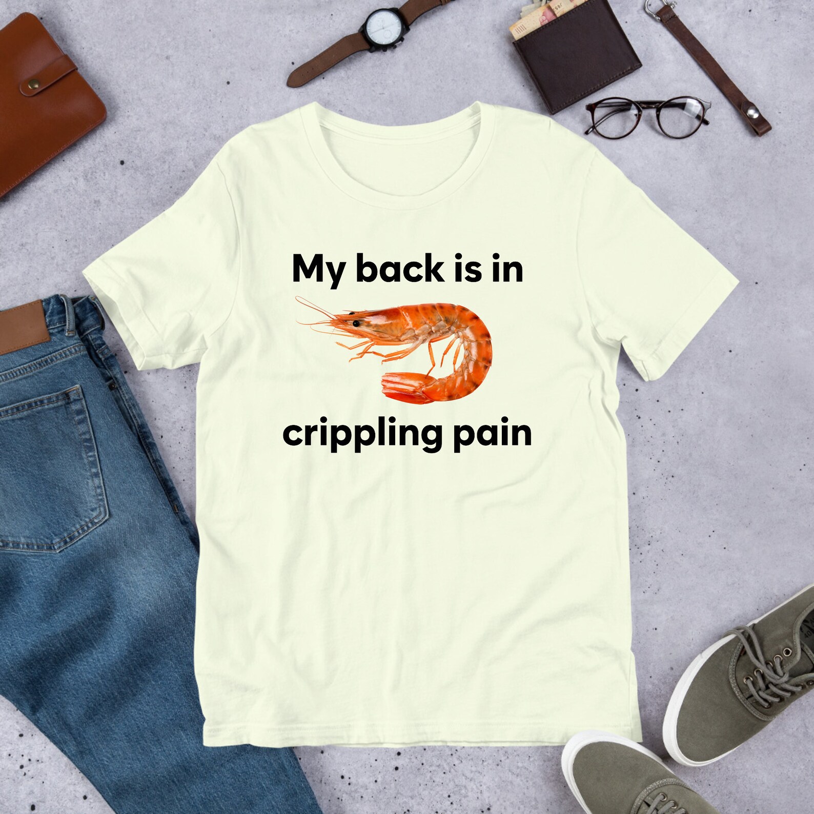 My Back is in Crippling Pain Shrimp, Funny Meme Shirt, Ironic Shirt ...
