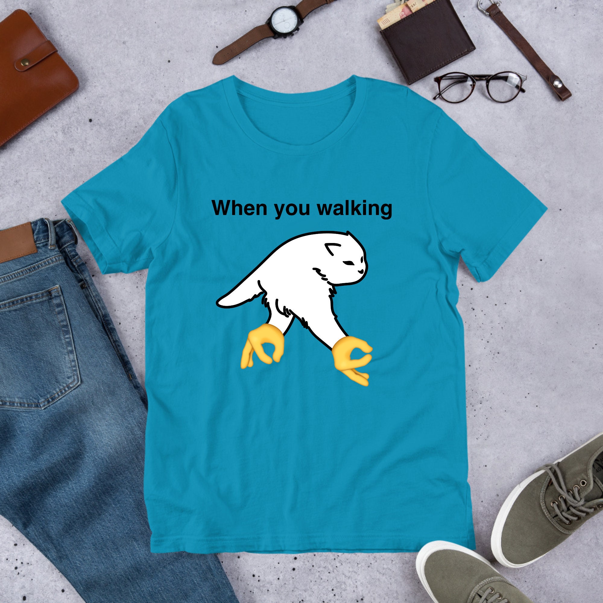 When You Walking Cursed Cat Meme, Funny Cat Meme Shirt, Ironic Shirt ...