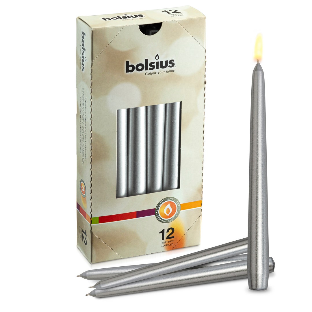12 - 24 Pk Silver Taper Candles 10" Unscented Wedding- Holiday - Dinner ...