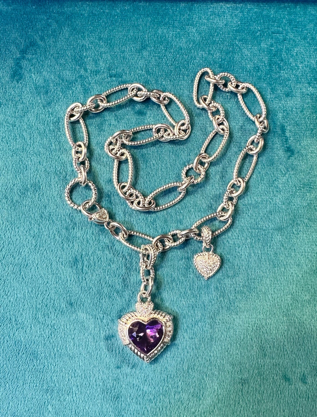 Judith Ripka Amethyst CZ Sterling Silver Removable Hearts 18 Inch Chain ...
