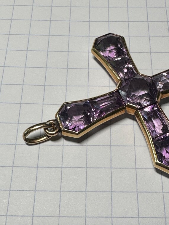 Large Vintage Amethyst Cross in 18k Yellow Gold - Gem