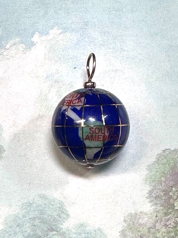 14k Globe Charm, with Gemstones, World Map Pendant - Gem
