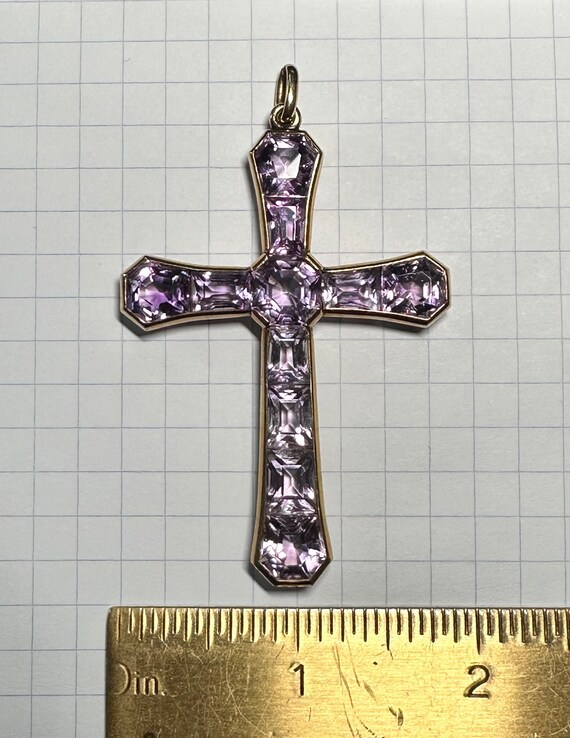Large Vintage Amethyst Cross in 18k Yellow Gold - Gem