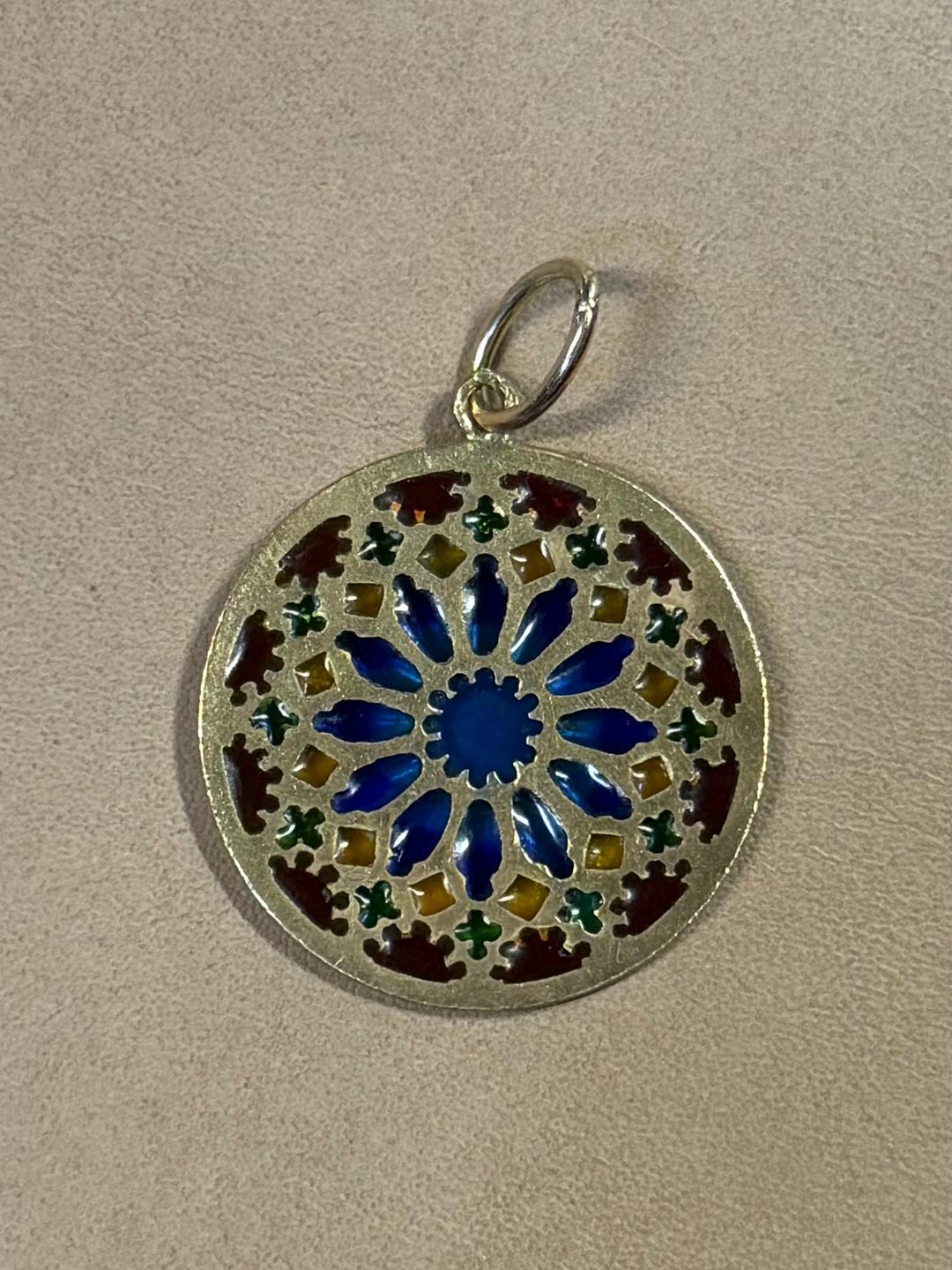 Vintage Rose Window 18k Gold Plique à Jour Enamel Stained Glass Charm ...