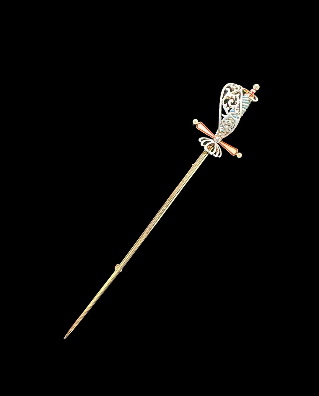 HUGE Victorian Antique Sword Brooch 14k Enamel and Diamond Pin - Etsy