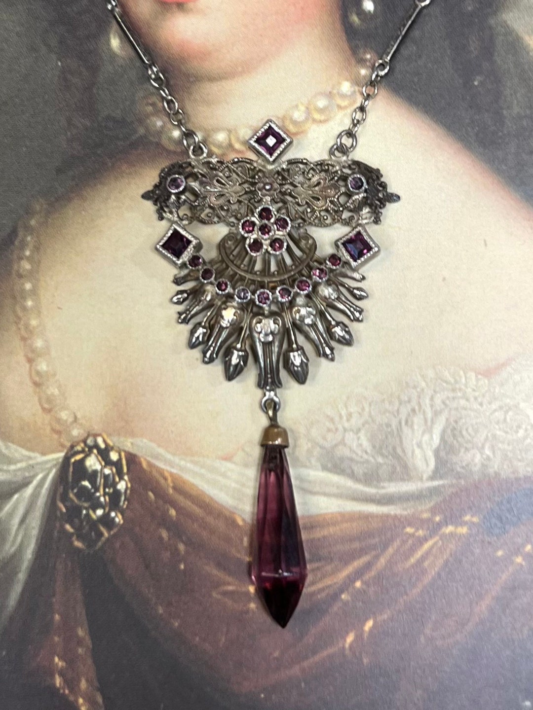 Victorian Antique Sterling Filigree With Purple Glass - Etsy