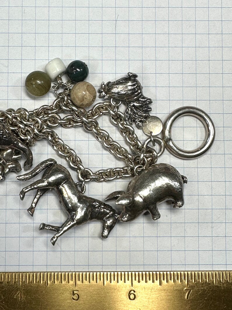 Susan Cummings Farm Animal Sterling Charm Bracelet Pig Cow Horse Goat ...