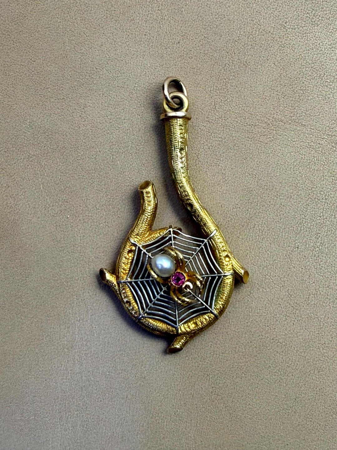 Victorian Spider Pendant 18k Gold Platinum Ruby Pearl Wood Grain - Etsy
