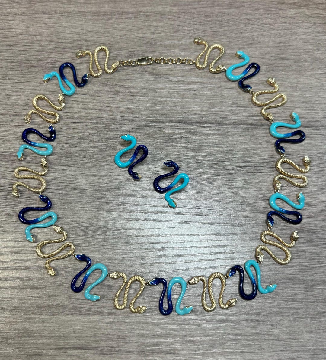 SNAKES Vintage Snake Necklace and Earrings 14k Gold Enamel Ruby ...