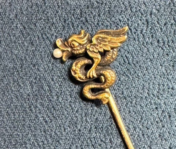Antique Victorian Winged Sea Dragon 14k Gold Mythical… - Gem
