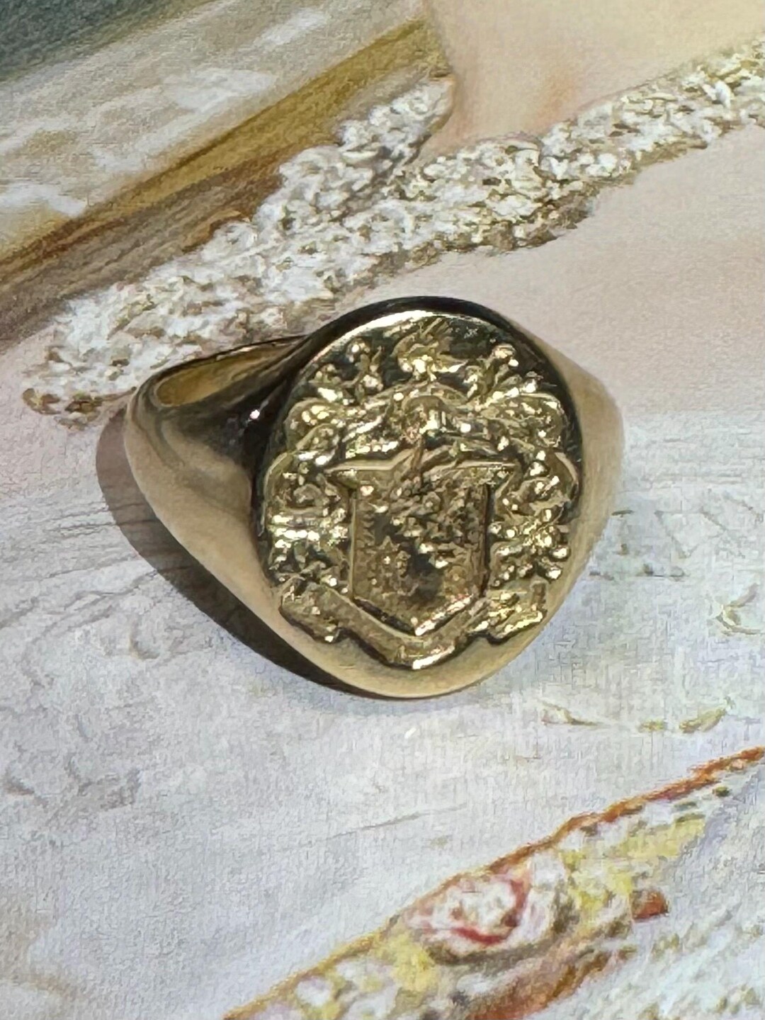 18k Signet Ring London 1959 Family Crest Size 6 1/4 - Etsy