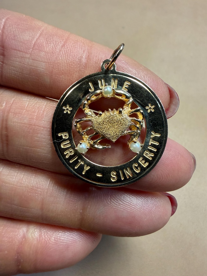 Rare June Cancer Dankner 14k Gold Zodiac Charm Pendant Vintage - Etsy