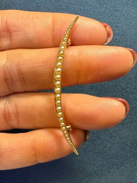 Antique Krementz New Moon Crescent Moon 14k Gold Pin - Gem