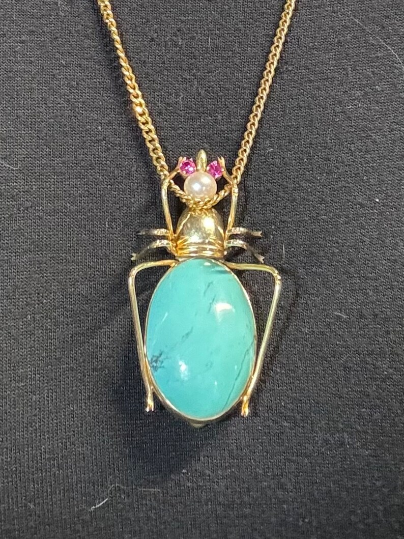 Vintage Insect Bug 14k Gold Turquoise Ruby Pearl - Etsy