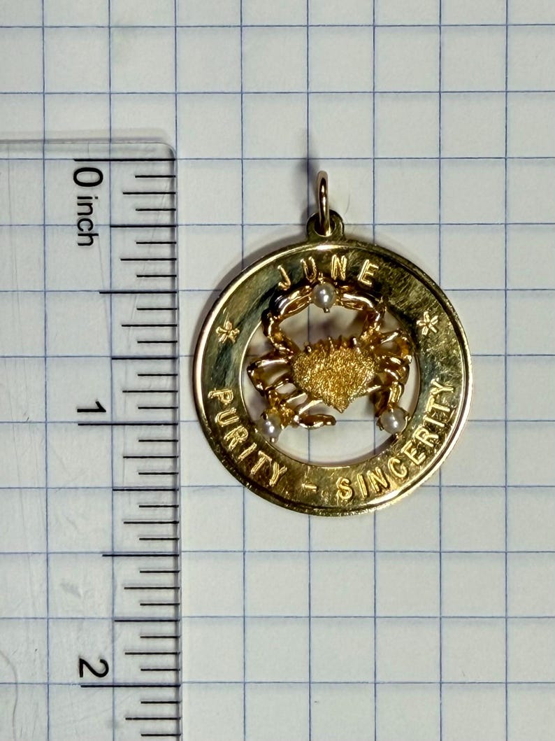 Rare June Cancer Dankner 14k Gold Zodiac Charm Pendant Vintage - Etsy