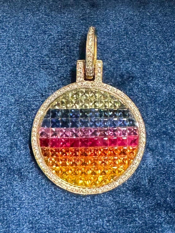 SAPPHIRES Rainbow Charm Pendant with Opening Bale 14k… - Gem