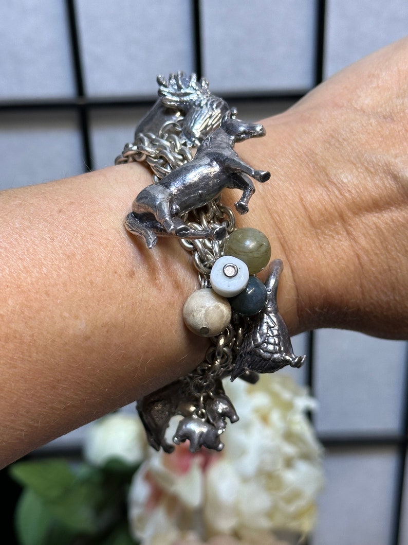 Susan Cummings Farm Animal Sterling Charm Bracelet Pig Cow Horse Goat ...