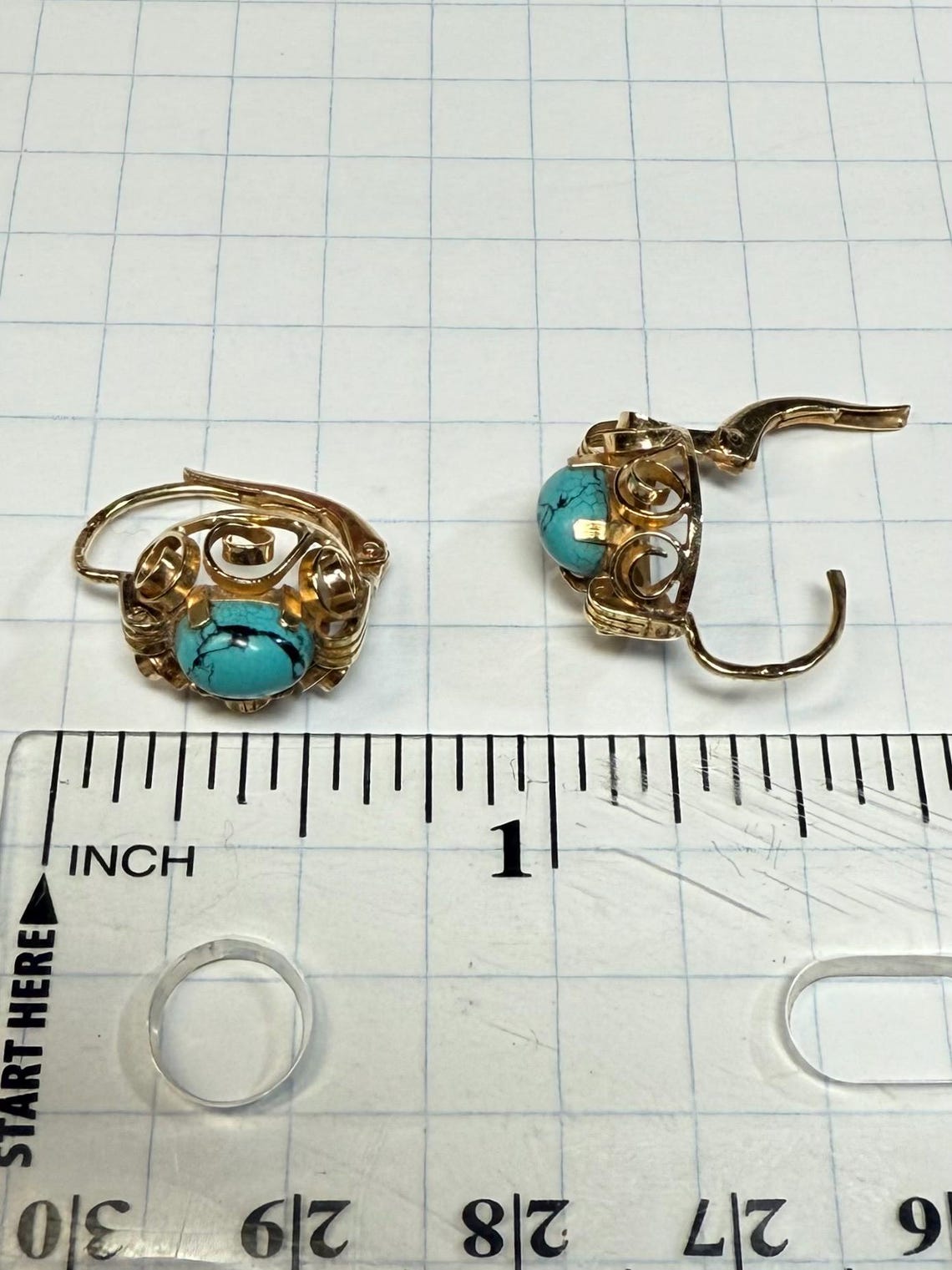 Vintage Austrian 14k Gold Persian Turquoise European Wire Earrings ...