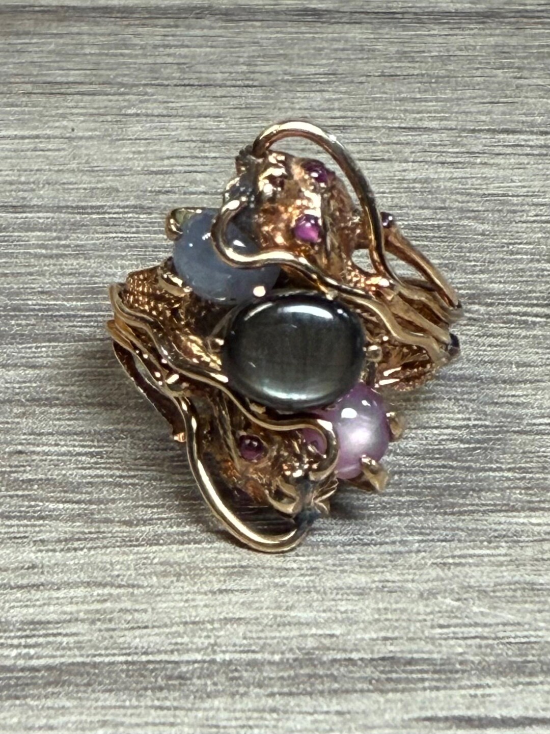 Vintage TY Lee TYL Star Sapphire Star Ruby Double Dragon Ring 14k Gold ...
