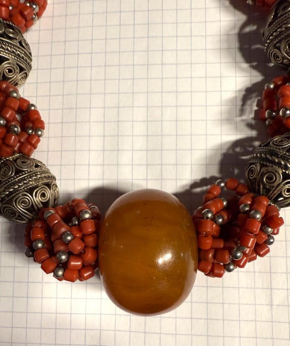 Vintage Berber Moroccan Bead Necklace Amber Resin - Gem