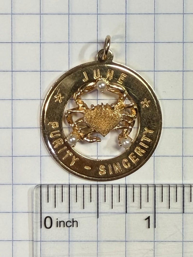 Rare June Cancer Dankner 14k Gold Zodiac Charm Pendant Vintage - Etsy
