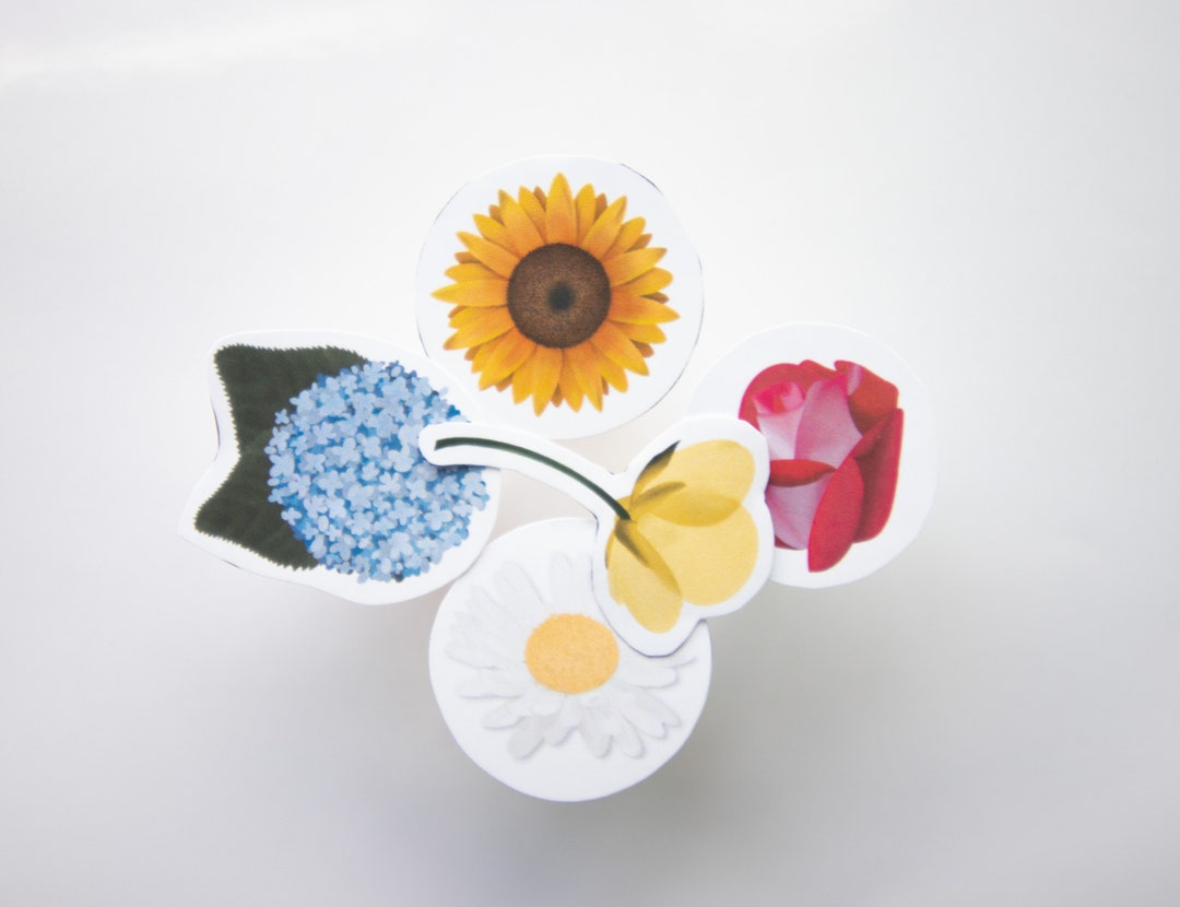 Mini Flower Stickers, Five Flower Stickers, Vinyl Flower Stickers ...