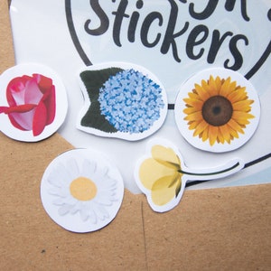 Mini Flower Stickers, Five Flower Stickers, Vinyl Flower Stickers ...
