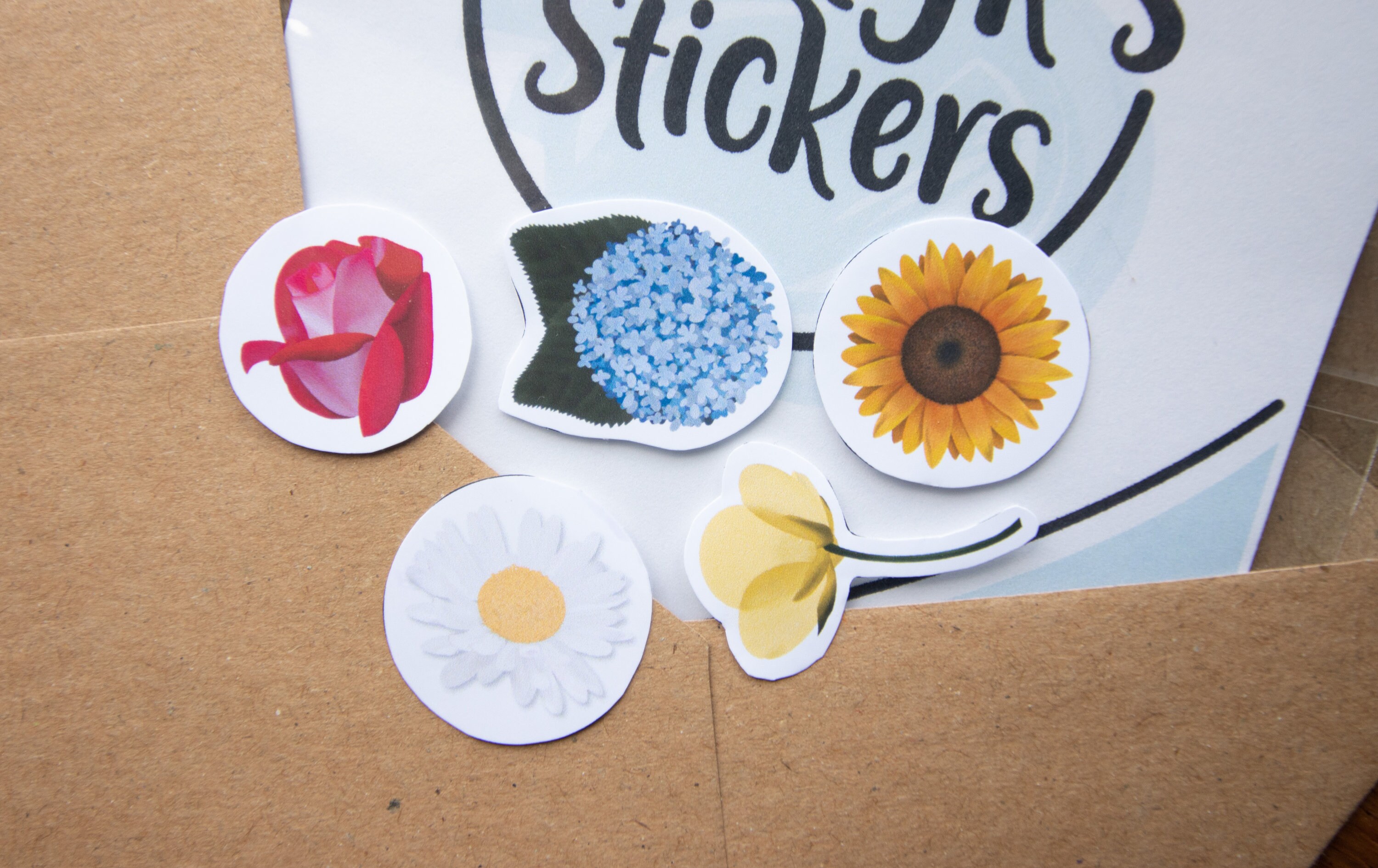 Mini Flower Stickers, Five Flower Stickers, Vinyl Flower Stickers ...