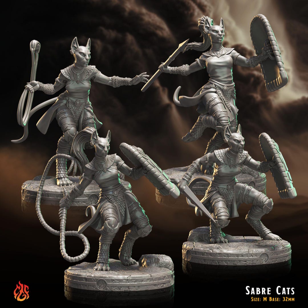 Sabre Cats | RPG Miniatures for Dnd Tabletop Wargames | 32 Mm Scale ...