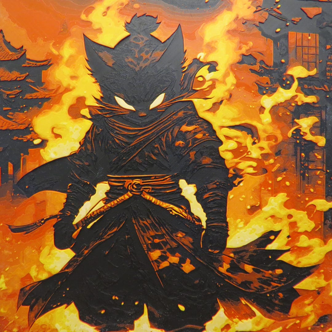 Samurai Kitty Hueforge 3D Print Mural Wall Decoration Epic Kitty ...