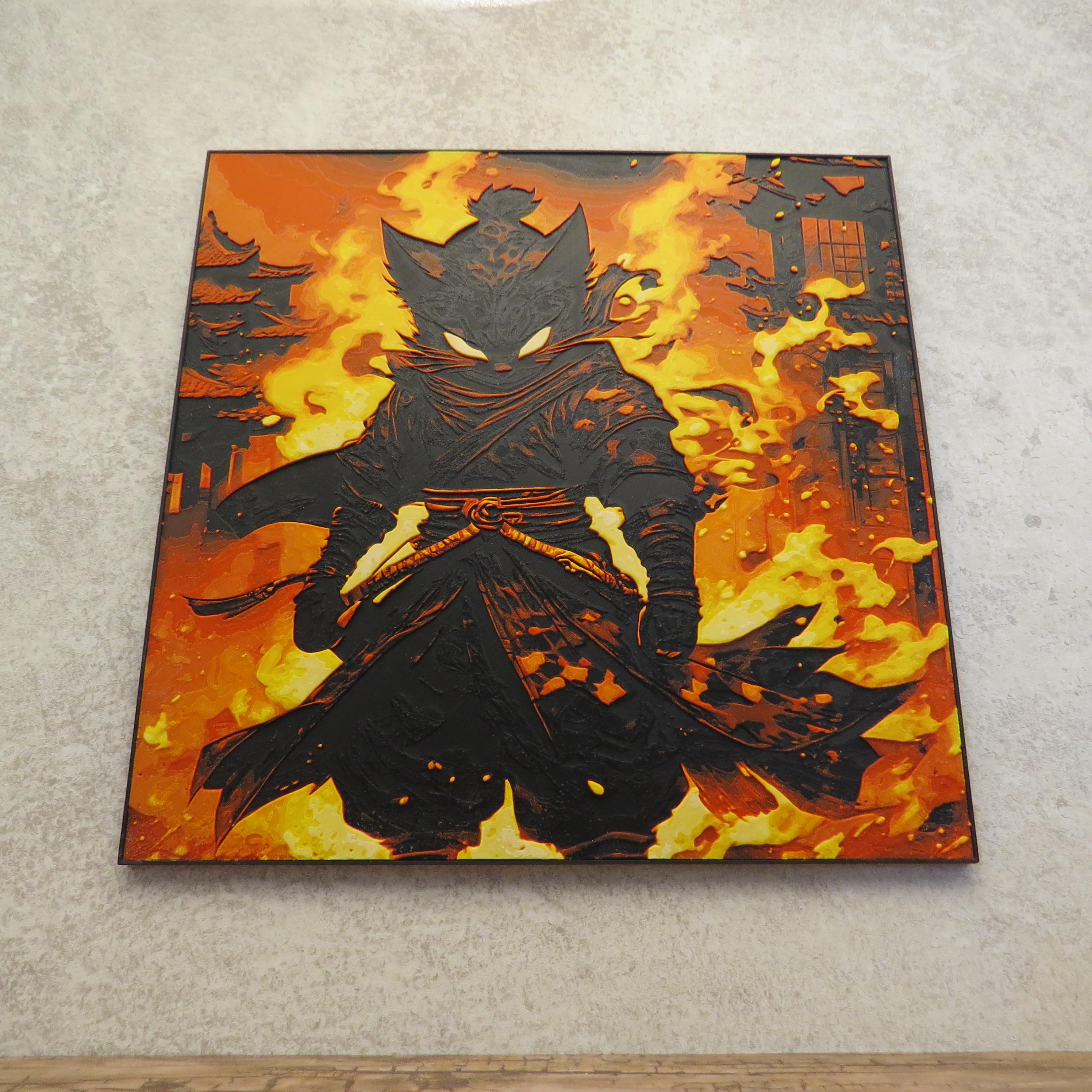 Samurai Kitty Hueforge 3D Print Mural Wall Decoration Epic Kitty ...