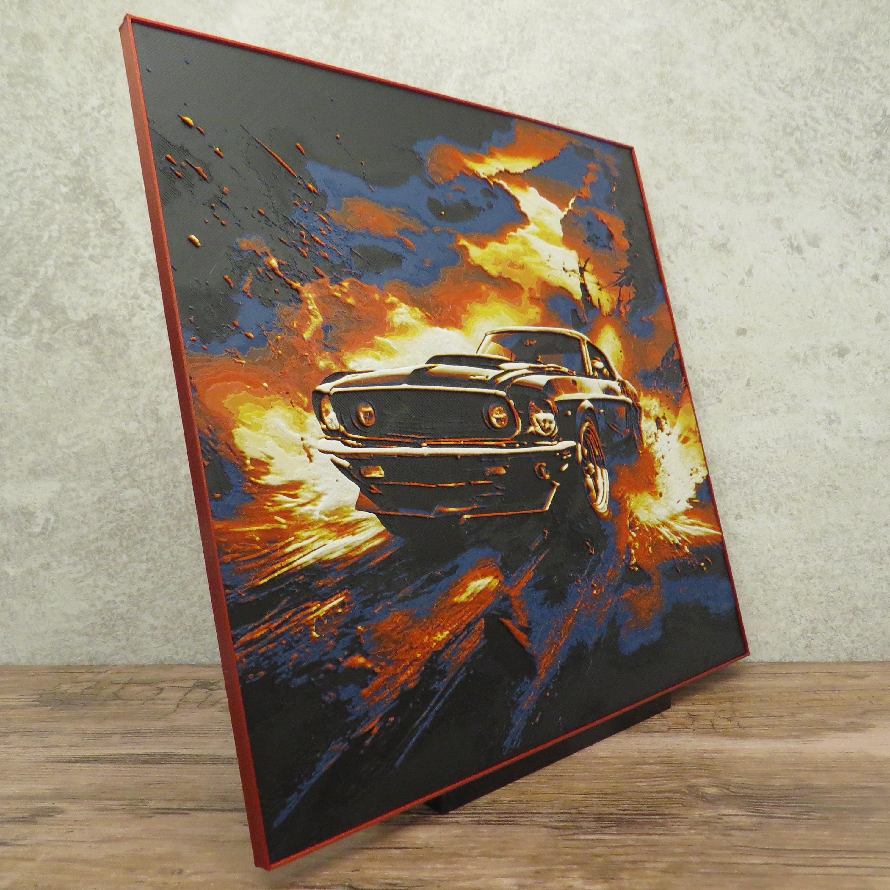Mustang Muscle Car Hueforge 3D Print Mural Wall Decoration Vintage Cars ...