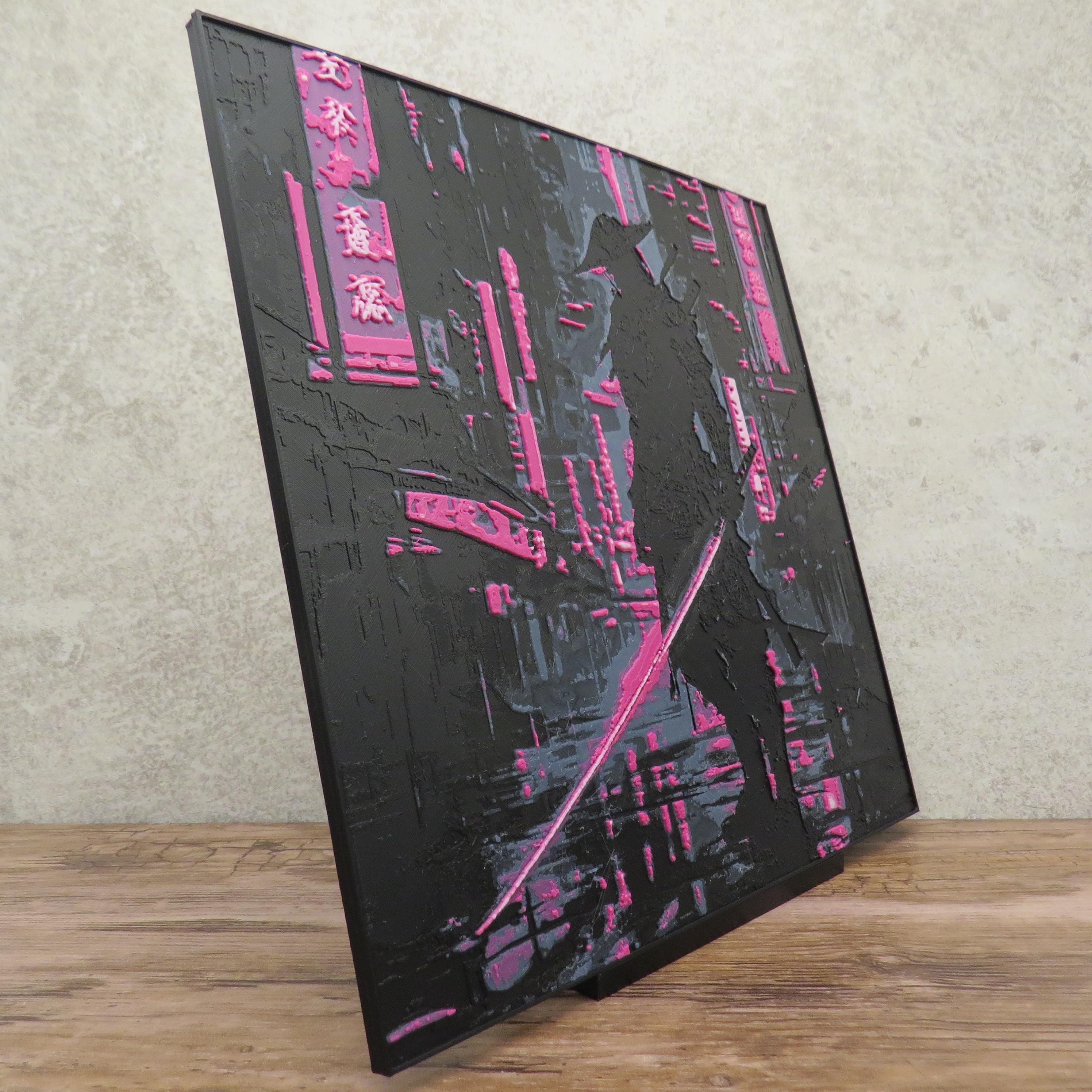 Neon Samurai With Glowing Sword - Hueforge 3D Print Mural Wall ...