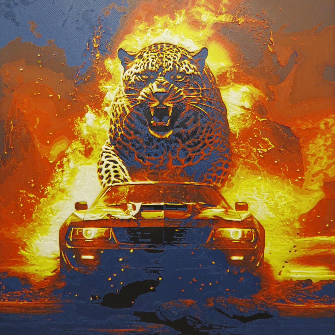 Fire Jaguar Muscle Car Hueforge 3D Print Mural Wall Decoration Sports ...